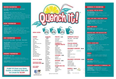 Quench It Soda Menu In Eagle Mountain Utah Usa