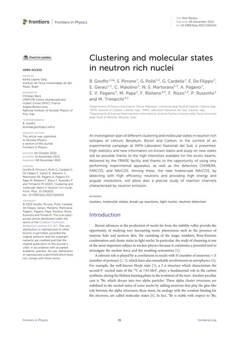 Pdf Clustering And Molecular States In Neutron Rich Nuclei