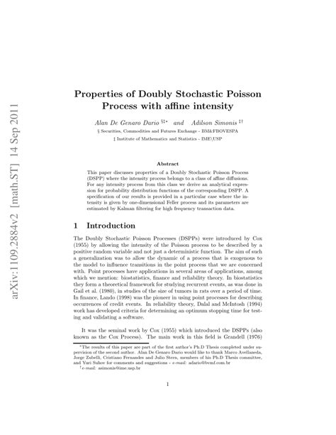 Pdf Properties Of Doubly Stochastic Poisson Process With Affine Intensity
