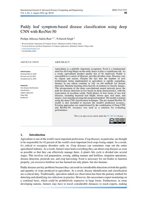 Pdf Paddy Leaf Symptom Based Disease Classification Using Deep Cnn With Resnet 50