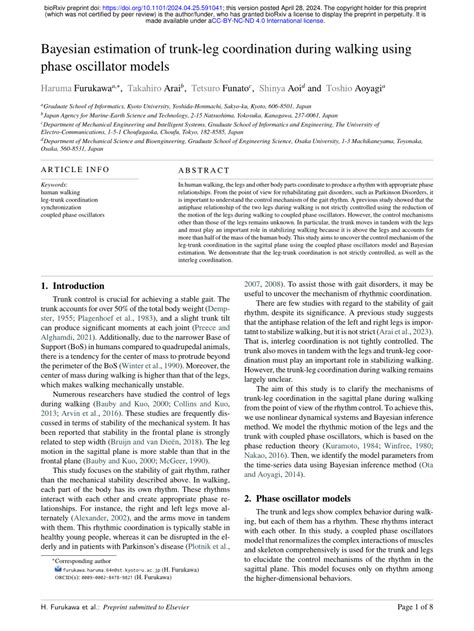 Pdf Bayesian Estimation Of Trunk Leg Coordination During Walking
