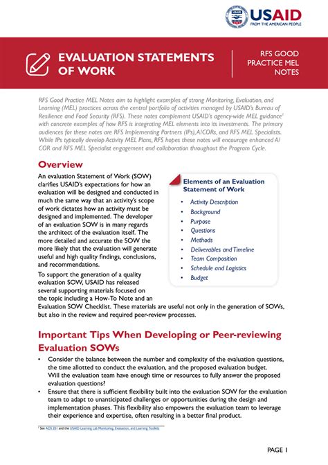 Usaid Rfs Good Practice Mel Notes Evaluation Statements Of Work Institute For Development Impact