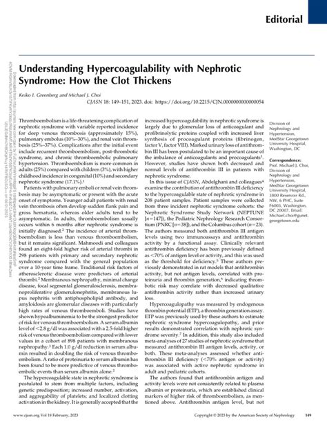 2023 Understanding Hypercoagulability With Nephrotic Syndrome Pdf