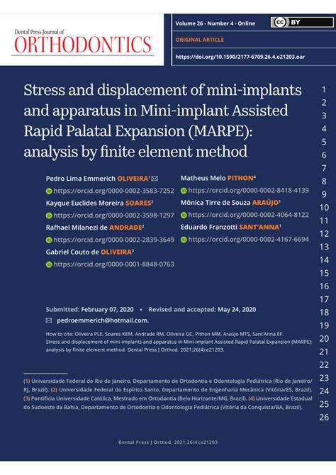 Pdf Stress And Displacement Of Mini Implants And Appliance In Mini Implant Assisted Rapid