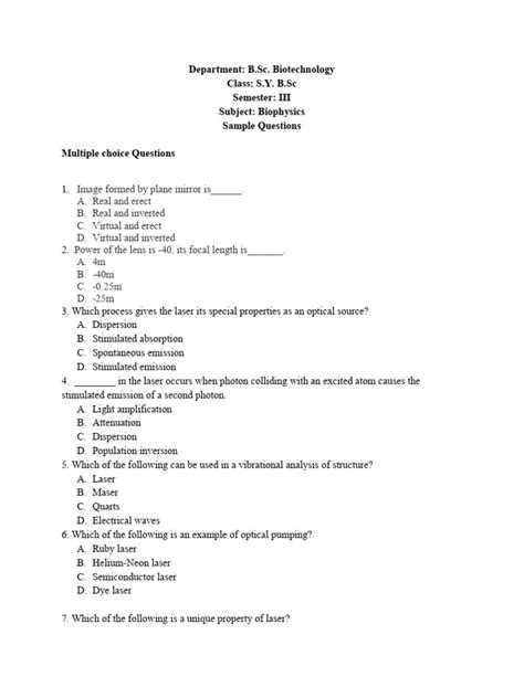 Sybt Sem Iii Sq Oct 2021 Biophysics Pdf Gel Electrophoresis Laser