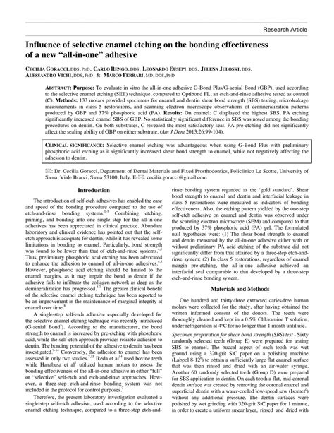Pdf Influence Of Selective Enamel Etching On The Bonding