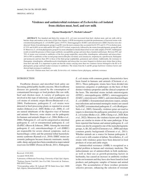 Pdf Virulence And Antimicrobial Resistance Of Escherichia Coli Isolated From Chicken Meat