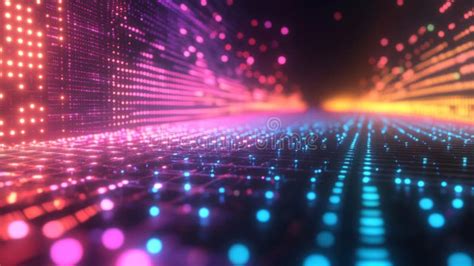 Abstract Neon Lightscape With A Grid Of Glowing Points Stock Illustration Illustration Of