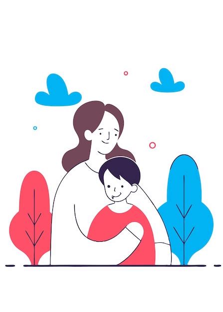 색 바탕에 미니멀리즘 마더 라인 아트 프리미엄 벡터