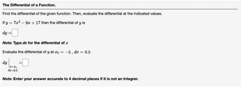 solved the differential of a function find the differential