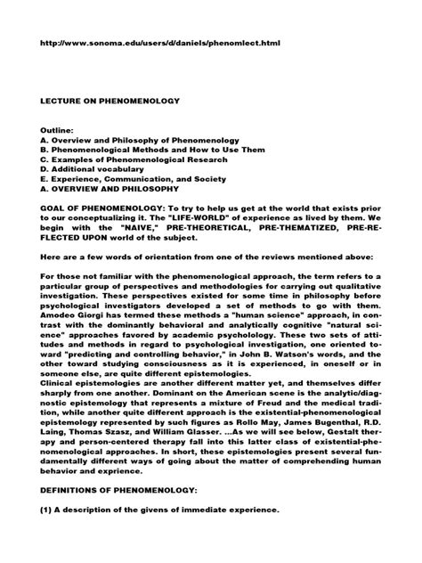 Phenomenological Psychology Note 3 Pdf Phenomenology Philosophy Experience