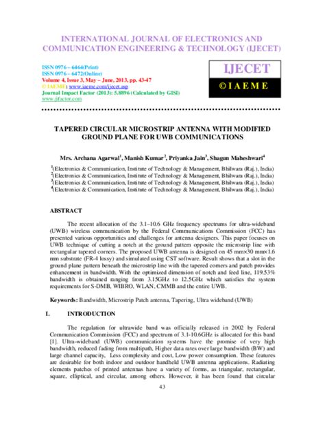 Pdf Tapered Circular Microstrip Antenna With Modified Ground Plane