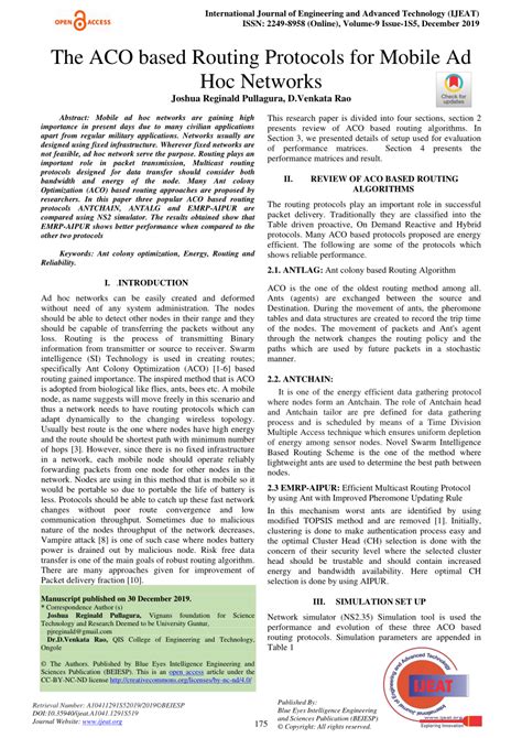 Pdf The Aco Based Routing Protocols For Mobile Ad Hoc Networks