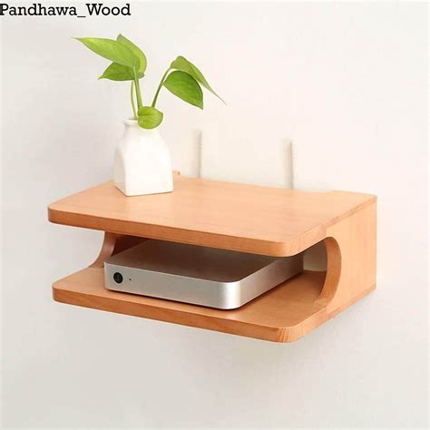 Kayu Wifi Router Wall Shelf Wifi Router Organizer Rack Wifi Router Wall Shelf Solid Wood Stb