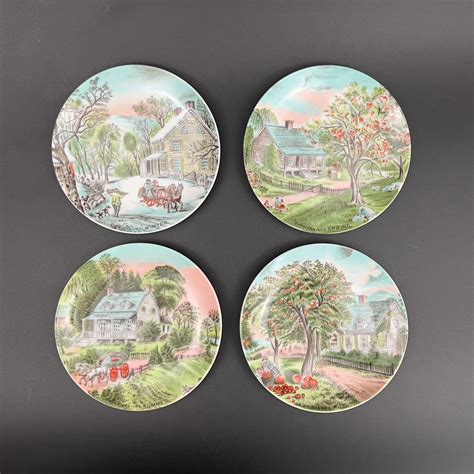 Vintage Currier And Ives Seasons Plate Collection Currier And Ives