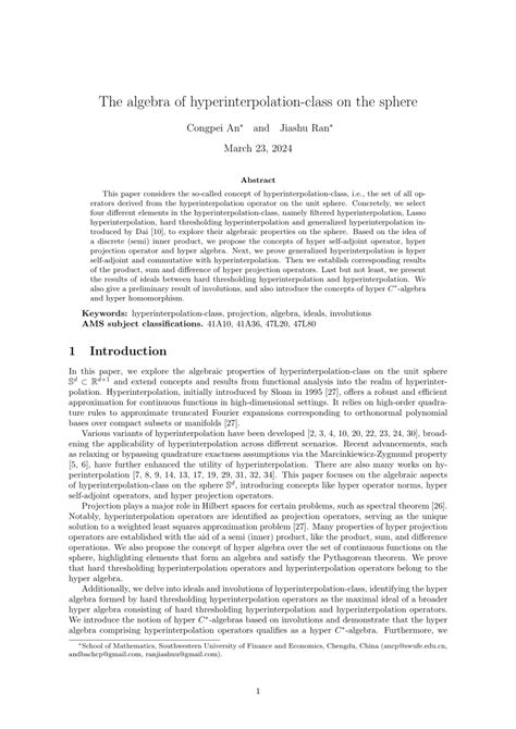 Pdf The Algebra Of Hyperinterpolation Class On The Sphere