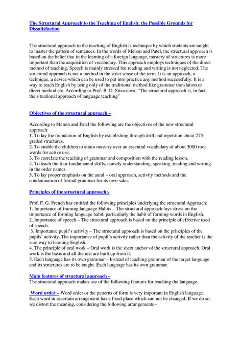 The Structural Approach To The Teaching Of English In The Words Of Menon And Patel The