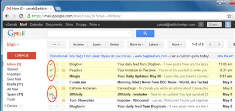 Select Multiple Gmail Messages Via Mouse Click And Drag In Chrome