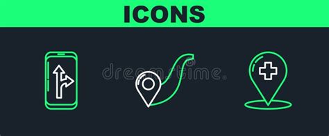 Set Line Location On The Globe Infographic Of City Map Navigation And