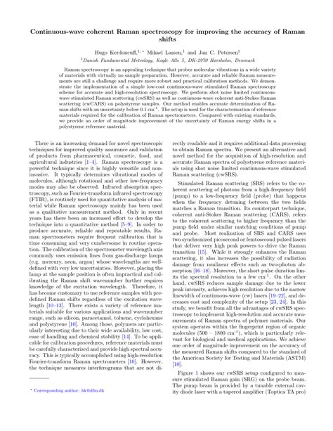 Pdf Continuous Wave Coherent Raman Spectroscopy For Improving The Accuracy Of Raman Shifts