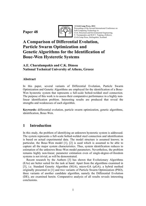 pdf a comparison of differential evolution particle swarm