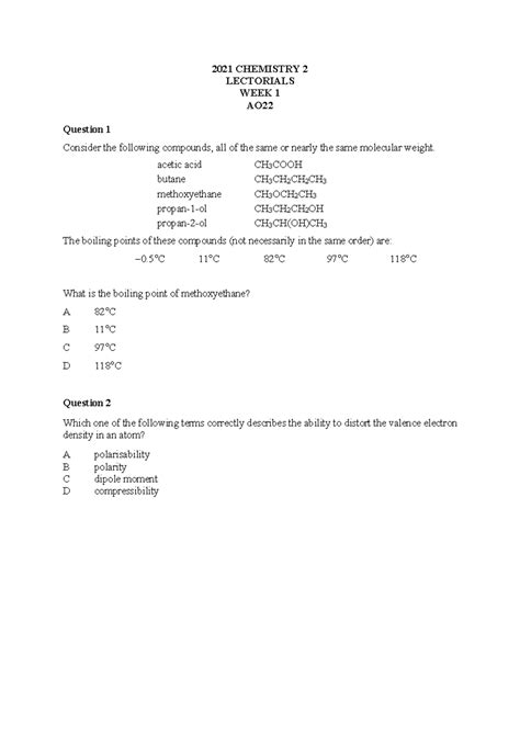 2021 Chemistry 2 Lectorial Week 1 2021 Chemistry 2 Lectorials Week 1
