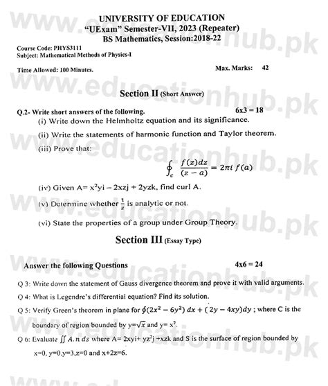 Phys3111 Mathematical Methods Of Physics I Bs Math Education University