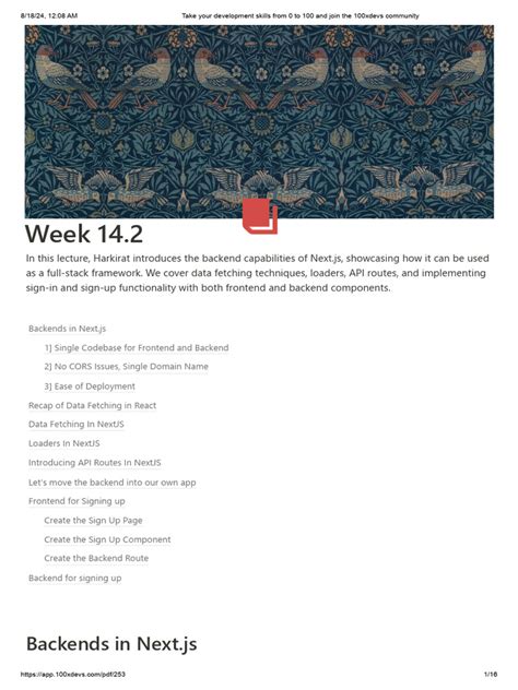 Week 142 Backend In Nextjs Part 1 Pdf Computing Systems Architecture