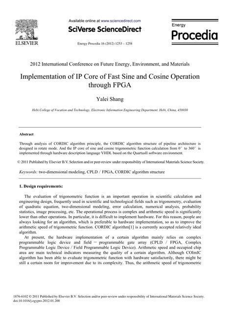 Pdf Implementation Of Ip Core Of Fast Sine And Cosine Operation