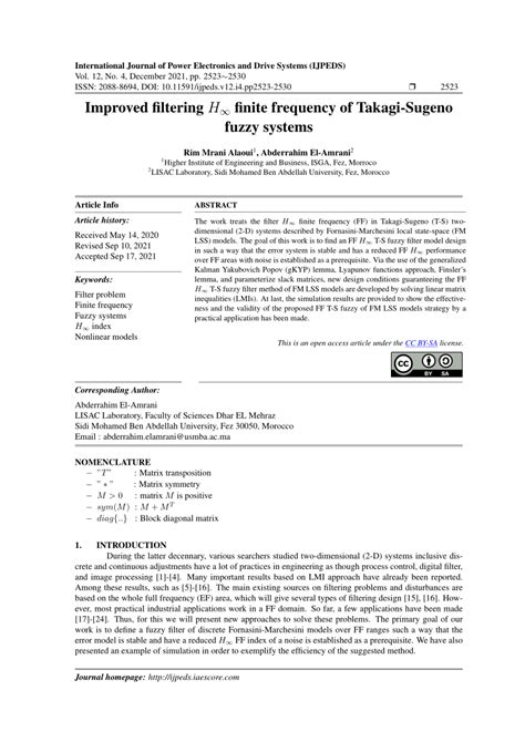 PDF Improved Filtering H Finite Frequency Of Takagi Sugeno Fuzzy Systems