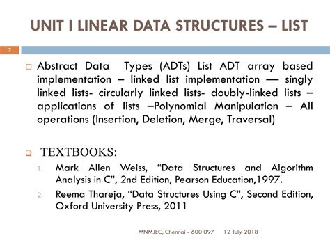 Unit I Linear Data Structures List Pdf