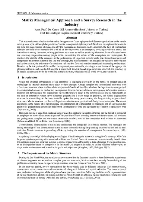 Pdf Matrix Management Approach And A Survey Research In The Industry
