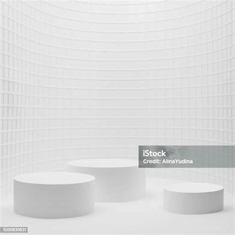 곡선 골방으로 우아한 흰색 추상 무대 모형 3개의 실린더 연단 모자이크 타일 간단한 최소한의 아름다움 스타일 프레젠테이션 화장품 템플릿 스파 광고 쇼 광장 3가지 개체에