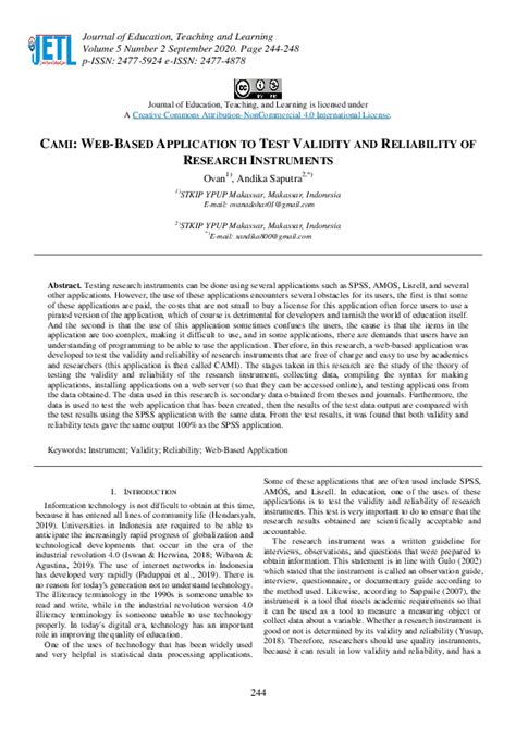 Pdf Cami Web Based Application To Test Validity And Reliability Of Research Instruments