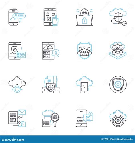 Cyber Security Linear Icons Set Firewall Encryption Malware Spoofing Phishing Hacking