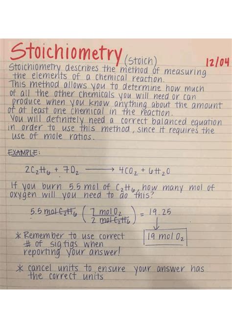 Stoichiometry Notes From Chemistry Class Lecture Notes Stoichiometry Docsity