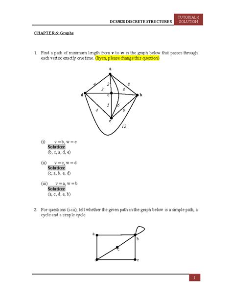 Tutorial 6 Sol Question And Solution DCS5028 DISCRETE STRUCTURES TUTORIAL 6 SOLUTION CHAPTER