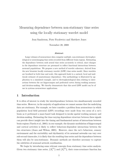 Pdf Measuring Dependence Between Non Stationary Time Series Using The