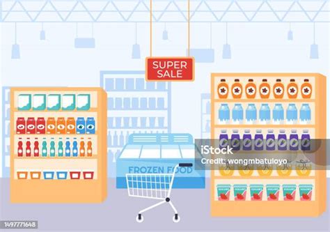 식품 식료품점 쇼핑 벡터 일러스트레이션은 슈퍼마켓에서 플랫 만화 손으로 그린 템플릿에 식품 품목 및 제품 구색을 가지고 있다 가방에 대한 스톡 벡터 아트 및 기타 이미지