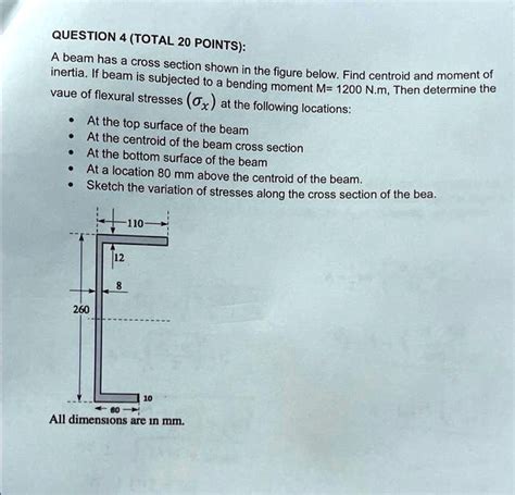 Question 4 Total 20 Points A Beam Has A Cross Section Shown In The