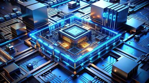 intricate quantum computing architecture a futuristic glowing blue