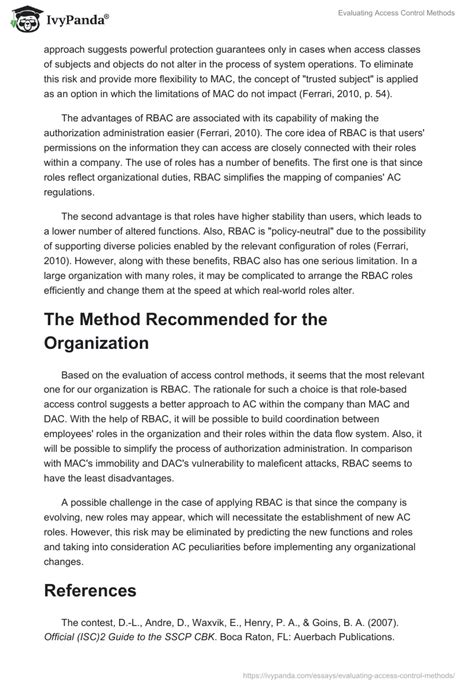 Evaluating Access Control Methods Words Report Example