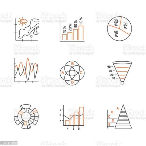 chart and graph linear icons set temperature map histogram diagram funnel chart venn diagram