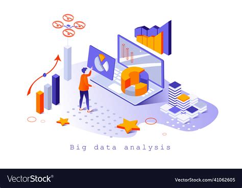 Big Data Analysis Concept In 3d Isometric Design Vector Image