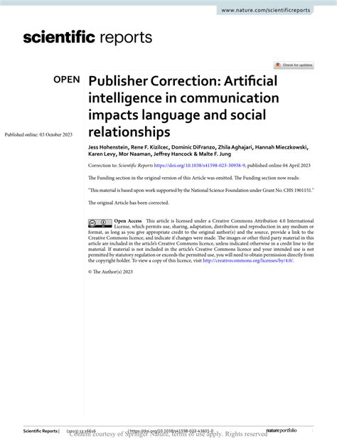 Pdf Publisher Correction Artificial Intelligence In Communication Impacts Language And Social