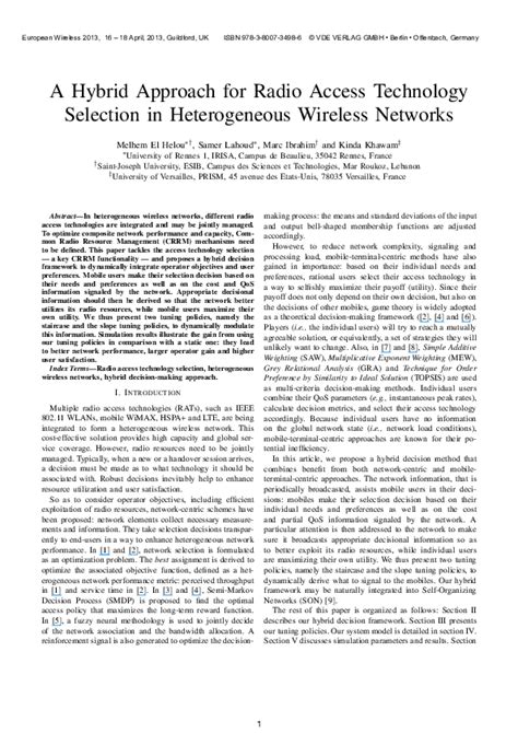 Pdf A Hybrid Approach For Radio Access Technology Selection In
