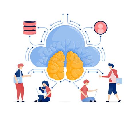 Illustration Of People Accessing Cloud And Database Data Supported By Ai Brains Connected To A