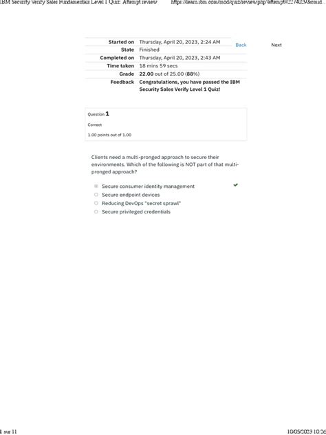 ibm security verify sales fundamentals level 1 quiz attempt review