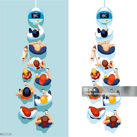 Atm에서 사람들이 줄을 서다 개에 대한 스톡 벡터 아트 및 기타 이미지 개 꼭대기 벡터 Istock