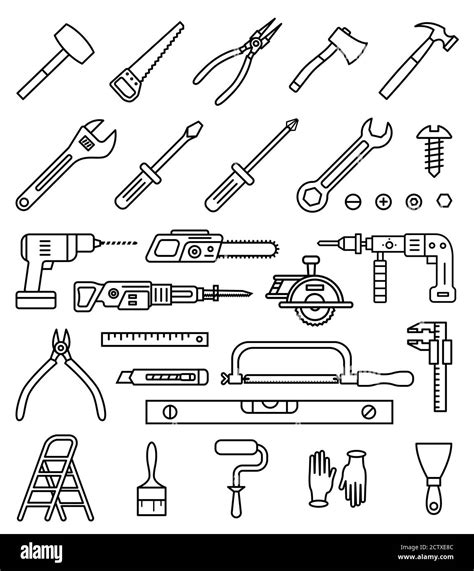Household Tools Vector Isolated Outline Icons Set Stock Vector Image And Art Alamy